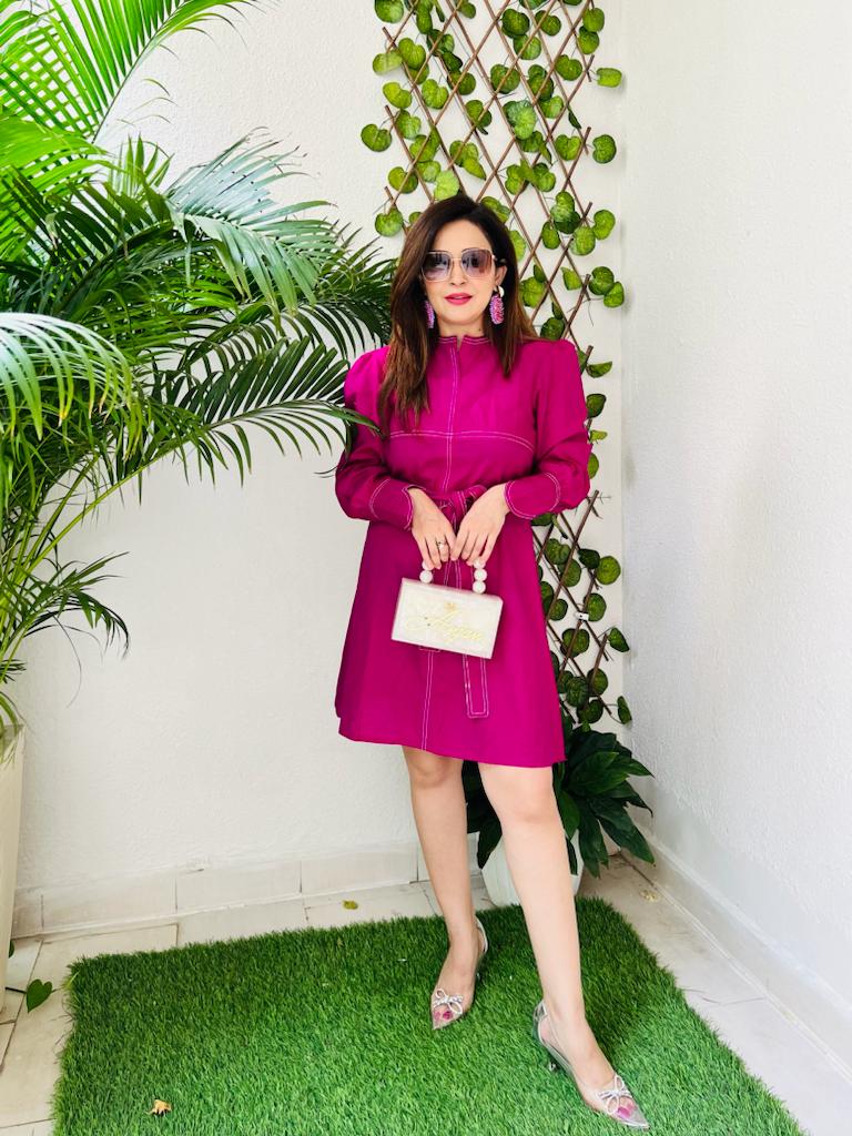 Magenta High Neck Anchor Dress. – Panila Fashion